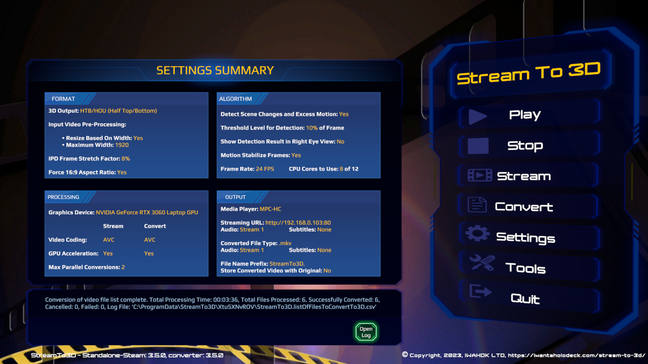 Stream to 3D - Video File Conversion